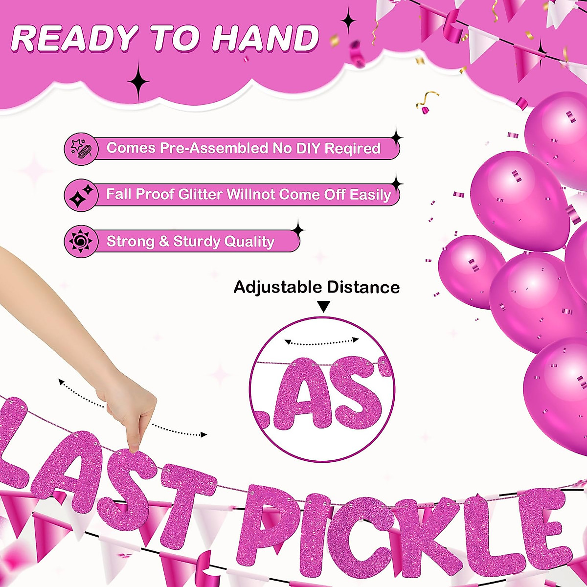 Fulmoon Pre Strung Bachelorette Banner Bachelorette Party Decorations Glitter Bridal Shower Sign for Wedding Party Favor Supplies Gifts Ideas(Hot Pink)