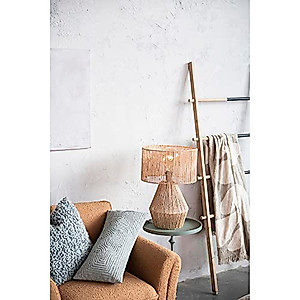 Bloomingville Cotton Slub Botanical Print and Fringe, Tan Blanket Throw