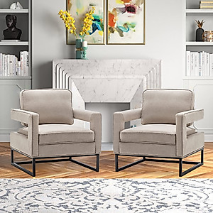 Alunaune Modern Accent Chair Living Room Chairs, Mid Century Armchair Upholstered Backrest Lounge Chair Removable Seat Cushion Sofa Reception Chair for Bedroom-Beige