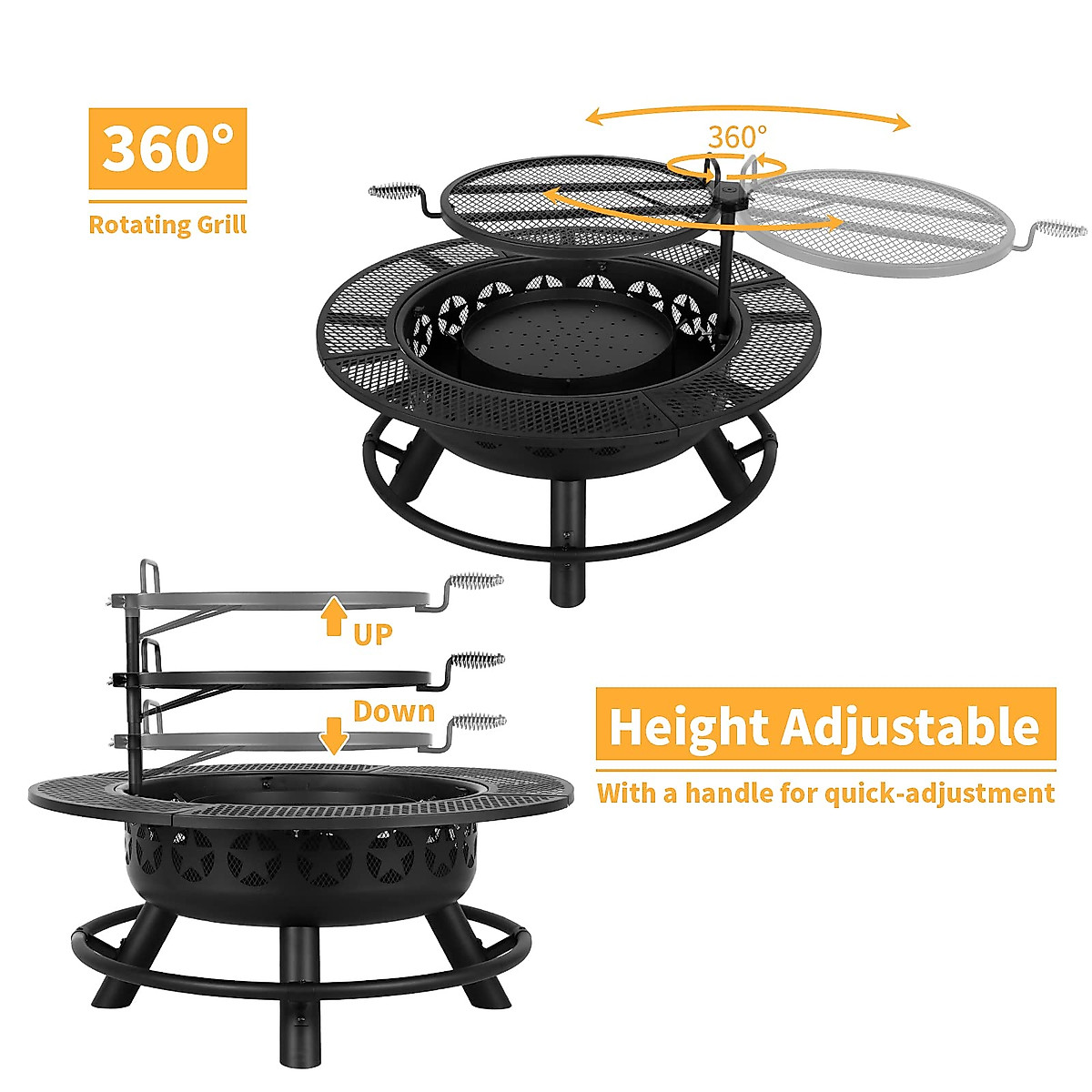 Hykolity 35 Inch Fire Pit with Cooking Grate & Charcoal Pan, Outdoor Wood Burning BBQ Grill Firepit Bowl with Cover Lid, Steel Round Table for Backyard Bonfire Patio Picnic