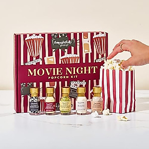 Thoughtfully Gourmet, Movie Night Popcorn Set, Includes Yellow and Mixed Popcorn Kernels, 10 Paper Popcorn Bags, 5 Popcorn Seasonings & Toppings