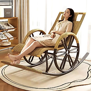 Hannahcos Outdoor Rocker Chair, Wicker Patio Chairs, Patio Lounge Chair with Armrests and Headrests, Modern Royal Chair for Bedroom, Living Room, Porch, Garden, Gold