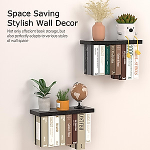 Tohiasen Floating Book Shelves for Wall Mounted Set of 2, Wood Hanging Bookshelf, Book Display Shelf for Wall, Unique Space Saving Book Shelf Wall Book Holder(Black)