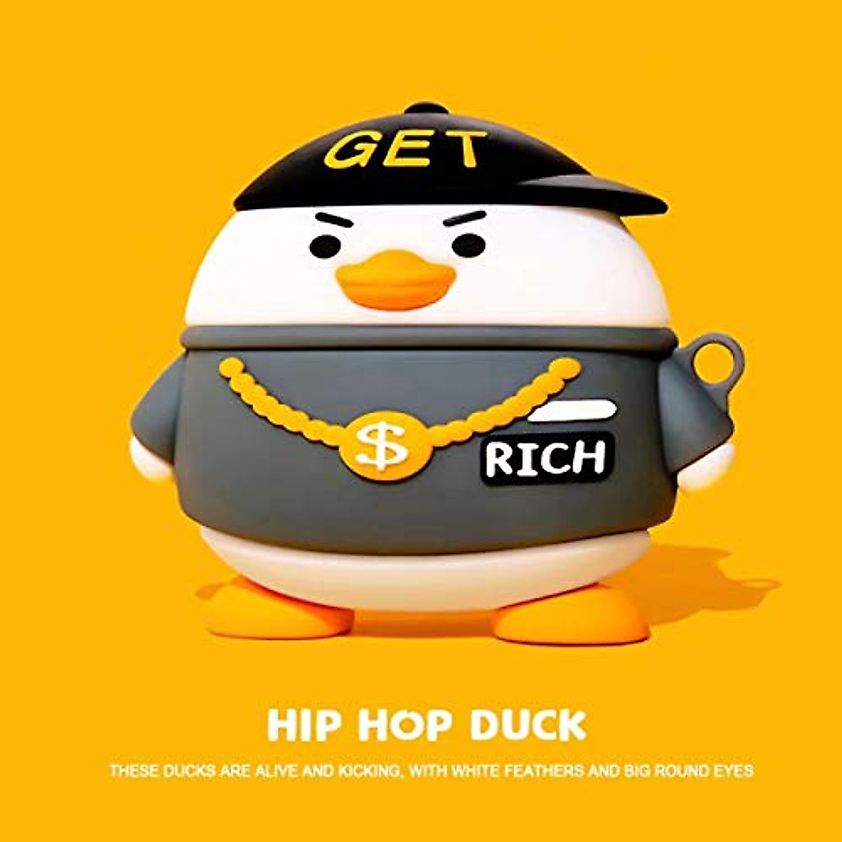 Cool Silicone Hip hop Duck Case Cartoon Animals Unique Style Compatible with Airpods Pro Headphones Cover with Key Hook for Girls Kids Teenagers Friends Best Gift
