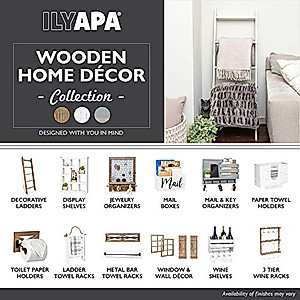 Ilyapa Rustic Towel Bar for Bathroom, 24x6 Inches - Wall Mounted Towel Rack with White Weathered Wood & Black Metal Bar, Farmhouse Decor