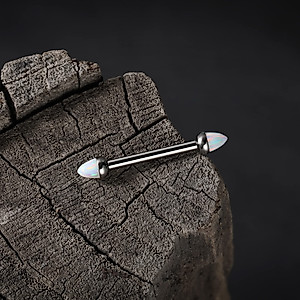 Jewseen 14G Nipple Rings G23 Titanium Internally Threaded Nipple Barbell Opal Bridge Piercing Jewelry 14mm Nipple Piercing Jewelry Spike Nipple Bar for Women Men