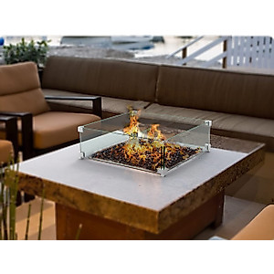 Emardom 19"x19"x6" Square Fire Pit Wind Guard, Fire Pit Wind Guard for 28-32 inch Fire Pit Table, 5/16 Inch Thickness Clear Tempered Glass