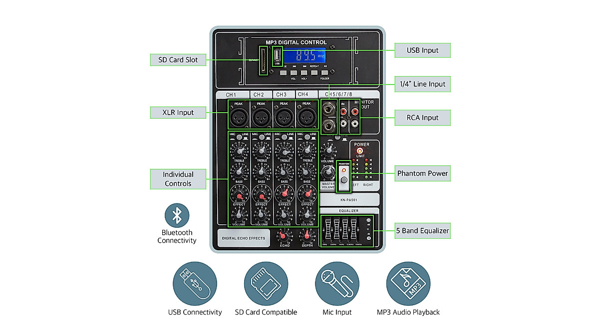 Portable DJ PA System with Mixer & Speakers - Knox Gear