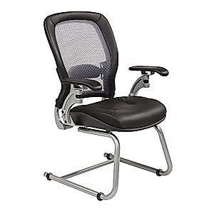 SPACE Seating Air Grid Back with Leather Seat Visitors Chair, Black