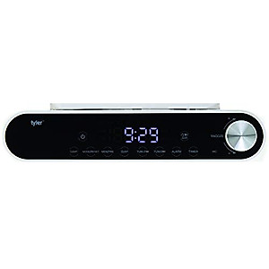 Tyler Bluetooth Under The Cabinet Universal Wireless Music System, Kitchen Clock Radio, FM Radio, Digital Clock, Hands Free Speakerphone, LED Work Surface Lighting - White (TKS2-WH)