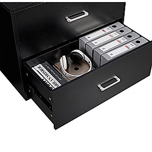 GEDELITE Wooden Lateral File Cabinet with 2 Drawer, Sliver Handle Office Storage Filing Cabinet for Legal/Letter/A4 File,16.54" D x 30.31" W x 24" H,Black