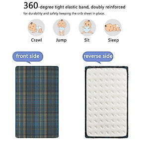 Plaid Themed Fitted Mini Crib Sheets,Portable Mini Crib Sheets Ultra Soft Material-Baby Sheet for Boys Girls,24“ x38“,Pale Teal Marigold Blue