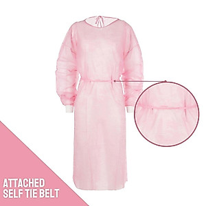 Nobles Universal Size Pink Disposable Isolation Gowns - Latex-Free Gown is Fluid Resistant with Knitted Cuffs - Medical & PPE Gowns - Ideal Safety Protection for Women & Men (Case of 50)