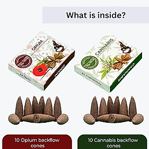 Backflow Incense Cones - Combo Pack of 20 Incense Cones Waterfall - 10 Opium + 10 Cannabis - Incense Backflow Cones - Waterfall Incense Cones - Incense Waterfall Cones