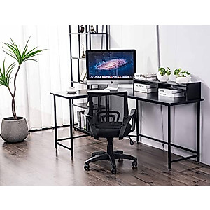 ivinta Modern L-Shaped Computer Office Desk, Gaming Corner Desk with Monitor Stand, Home Office Study Writing Table Workstation for Small Spaces