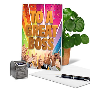 NobleWorks - Boss's Day Greeting Card with Envelope - Boss Appreciation, Gratitude Notecard for Manager, Work - Great Boss C5862BOG