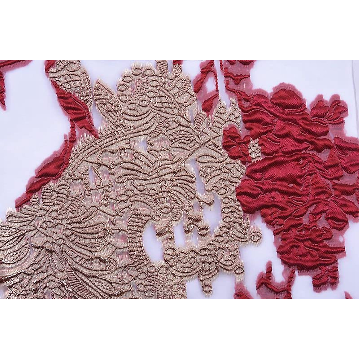 3 Yards African Lace Fabric French Beaded Sequins Lace,Net Tulle Fabric,Embroidered Fabric for Dress Guipure lace L03 (red)