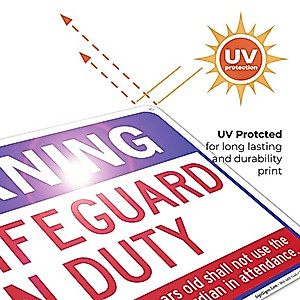 Swimming Pool Sign, Warning No Lifeguard On Duty Sign, Pool Sign, 10x14 Inches, Rust Free .040 Aluminum, Fade Resistant, Made in USA by Sigo Signs