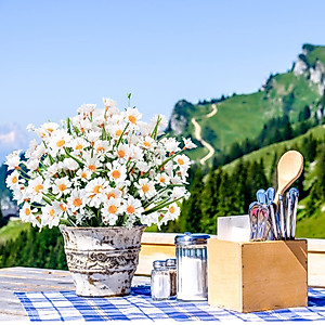 8 Bundles Artificial Daisy Flowers Fake White Daisies Plants Greenery Stems UV Resistant Cemetery Flowers for Spring Decor Outdoors Indoor Party Garden Hanging Planter Window Box Decorations