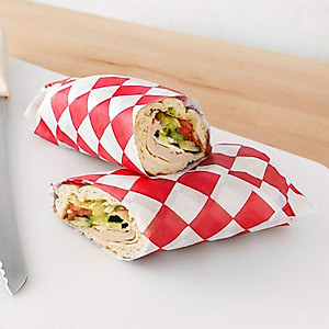Culiware Deli sandwich Wrap Paper | Food Basket Liners Wax Sheets 12” x 12” - 1000 Pack | Classic Checkered Grease-Resistant Deli Squares (Red and White, 12" X 12")