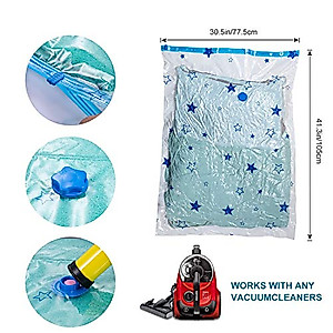 Premium Reusable Vacuum Storage Bags with Hand Pump, Jumbo 6 pack (40"X30"), Durable Compression Bags for Clothes Blankets Comforters Pillows, Double Zip Seal & Leak Valve