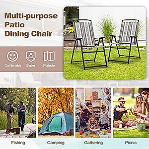 Tangkula Patio Folding Chairs Set of 2, Portable Sling Lawn Chairs with Metal Frame, Footpads, 330 lbs Load Capacity, Outdoor Patio Dining Chairs for Porch Patio Garden Backyard, No Assembly