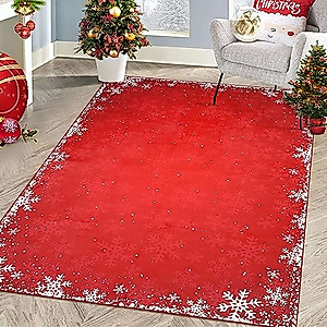 RUGSREAL 5x7 Christmas Area Rug Bedroom Living Room Area Rug Xmas Decorative Area Rug Non-Slip Indoor Throw Rug Washable Area Rug Floor Carpet for Kitchen Nursery, Red 5' x 7'