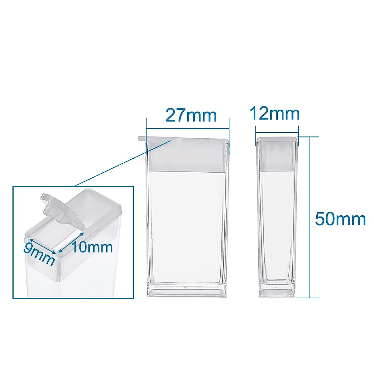 Fashewelry 100Pcs Plastic Flip Top Seed Bead Small Storage Containers 2x1" Rectangle Transparent Clear Box Package Candy Favor Empty Box Organizers
