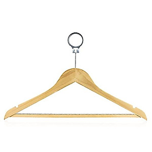 HANGERWORLD Natural Wooden Hotel Style Security Clothes Hangers - 10 Pack, Metal Anti Theft Ring Lock