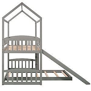 Harper & Bright Designs Twin Over Twin Bunk Bed with Slide, House Bunk Bed with Slide, Playhouse Bed for Toddlers Kids Girls Boys - Gray