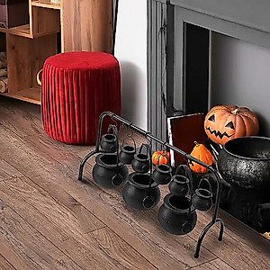 TFTAFAN 2 set Halloween Witch Cauldron Serving Bowls on Rack Candy Cauldron Kettles Spooky Candy Bucket Punch Bowls for Indoor Outdoor Home Kitchen Decoration, halloween Party Decorations