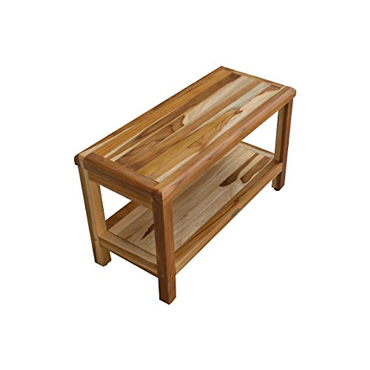 EcoDecors Eleganto Shower Bench 30” Teak Wood Garden Bench with Storage Shelf Wooden Seat Patio Bench Natural Wood Shower Bench for Indoors and Outdoors