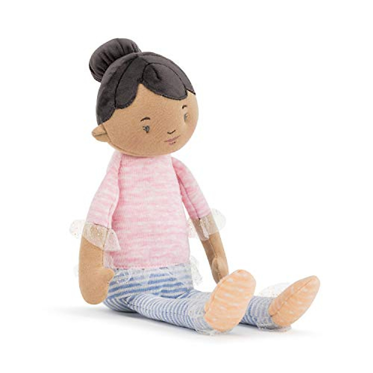 DEMDACO Beautiful Black Haired Girl 14 inch Plush Polyester Fabric Stuffed Doll Toy