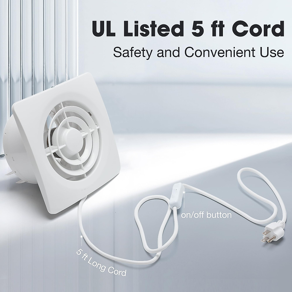 Fanspex 6-in Window Exhaust Fan for Bathroom, 17W Wall Mount Small Ventilation Fan for Kitchen Garage, 40dB Low Noise, 90CFM Air-flow, 5 ft Long Cord