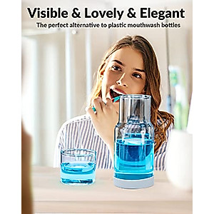 Bedside Nightstand Water Carafe and Glass Set, Night Water Carafe with Tumbler Cup, Clear Glass Mouthwash Dispenser for Bathroom, with Silicone Coaster, Heat and Cold Resistant, 18 OZ