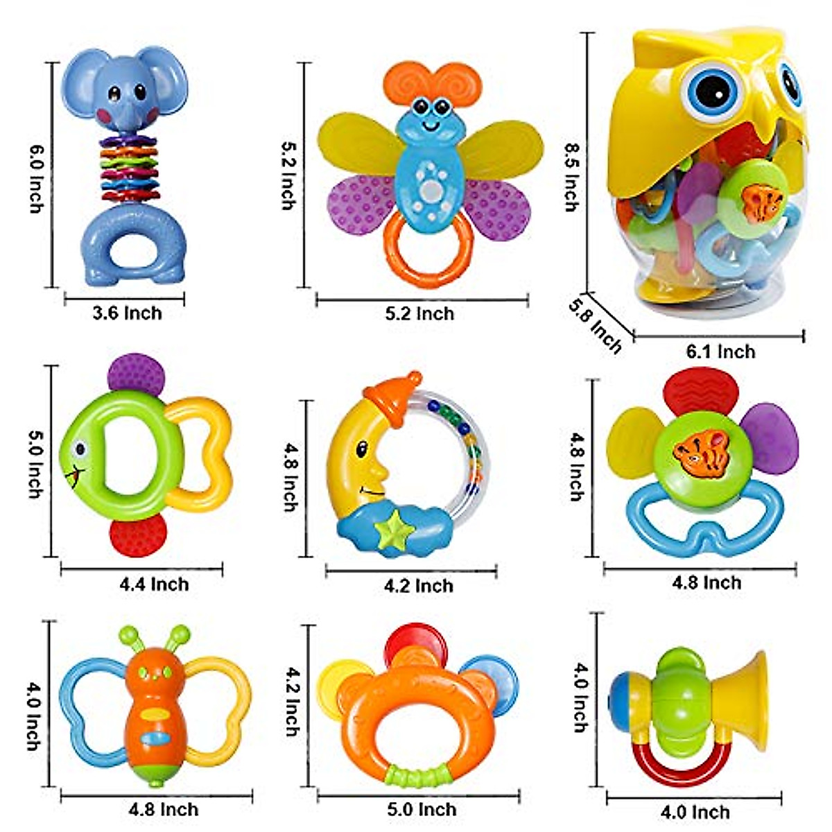 Baby Teether Rattles Sets Toy,Babies Grab Shaker and Spin Rattle Toy Early Educational Toys with Owl Bottle Set for 0,3,6,9,12 Month Newborn Toys Baby Boy Girl