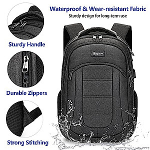 BAGEIRA Travel Backpack for Men Women, School Backpack, Anti Theft Back Packs Fit 15.6 inch Laptop with USB Charging Port, Business Computer College School BookBag, Work Casual Daypack, Black