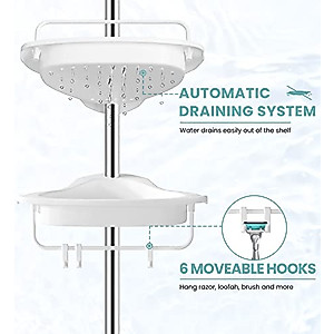 HomeHelper Rustproof Shower Caddy Corner Organizer for Bathroom, 4 Tier Bathtub Shower Storage Organizer with Tension Pole for Shampoo Holder, 56 to 114 Inch, White