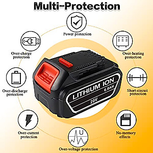 4 Pack 6.0Ah 20V Replacement Battery 20V MAX Battery DCB204 DCB206 DCB200 DCB201 DCB203 DCB204 DCB180 Fits 20V Cordless Power Tools