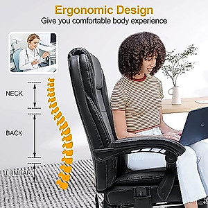 HOMREST Executive Office Chair, Massage Heated Desk Chair with Ergonomic High Back PU Leather Computer Chair with Footrest Lumbar Support for College Dorm (Black)