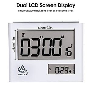 A AIMILAR Dual Screen Pomodoro Timer Clock - Digital Countdown Kitchen Interval Timer with Alarm Clock Pomodoro 25, 5 Minute Adjustable Productivity Timer for Cooking, Classroom, Kids, Fitness