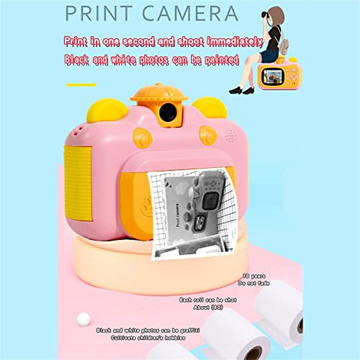 certainPL Kids Printer Camera,2.4-inch Selfie Camera Printing 1200 mAh HD IPS Screen Digital Toy Camera for Toddlers Childrens Boys Girls Christmas Birthday Gifts (Blue)