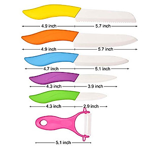 Ceramic Knife Set, 6 Piece Kitchen Knife Set with Sheath Covers and Peeler Set - kitchen Chef Chef's Paring Bread Set