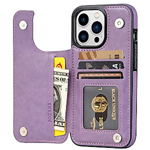 JOYAKI Wallet Case Compatible with iPhone 13 Pro Max,Slim Protective case with Card Holder,PU Leather Kickstand Card Slots Case with a Free Screen Protective Glass for iPhone 13 Promax(6.7")-Purple