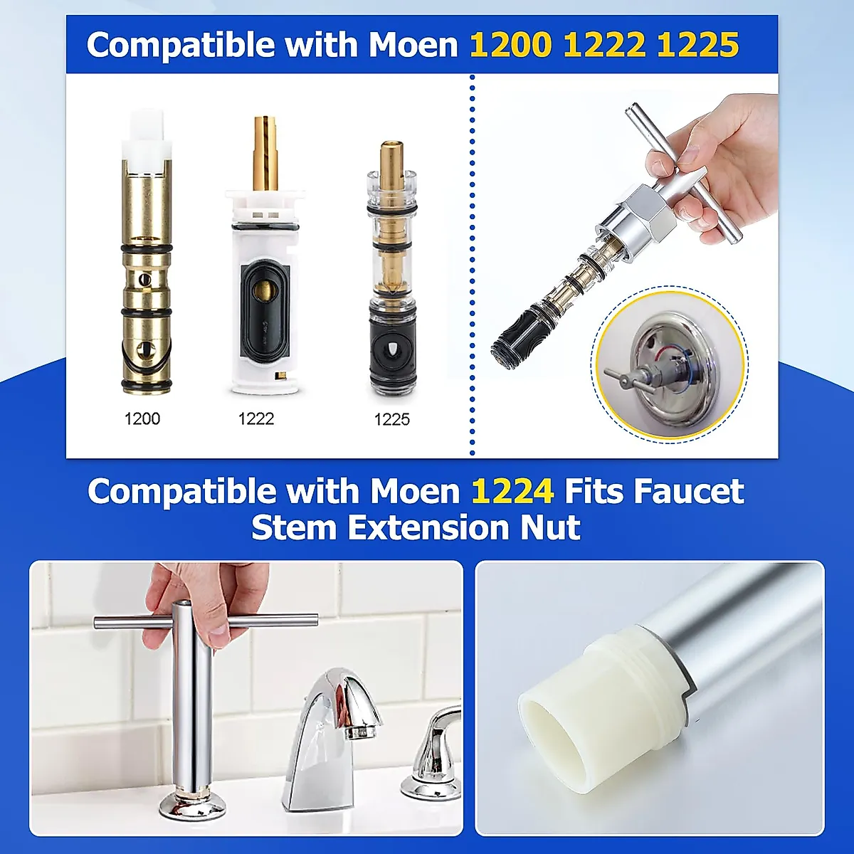 Feekoon 2 Pack Replacement for 104421 14272 Cartridge Retainer Removal Tool, Compatible with Moen 1222 1224 1225, Faucet Cartridge Replacement Puller for Bathtub Shower Valve Parts