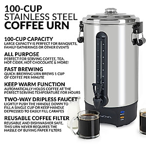 Homecraft 100-Cup Coffee Urn and Hot Beverage Dispenser with Dripless Faucet, Quick-Brewing, Stainless Steel
