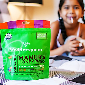 Wedderspoon Organic Manuka Honey Vitamin C Lollipops Variety Pack, 24 Count - No Artificial Flavors or Dye