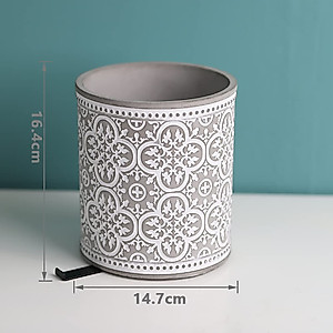 Farmhouse Kitchen Cooking Utensil Holders | Fine Embossed Cement Utensils Crock | Cement Utensil Container Kitchenware Flatware Organizer Decor Utensils Caddy (Pattern 1)