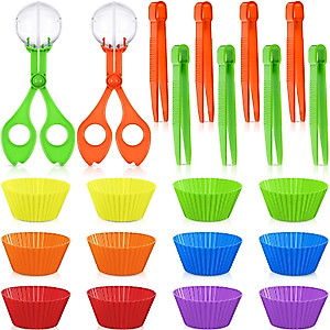 20 Pieces Fine Motor Skills Handy Scooper Set, Include 8 Tweezers, 2 Jumbo Scissors Clip and 10 Assorted Colors Sorting Bowls for Children Age Over 5, Early Skill Development and Counting Training Toy