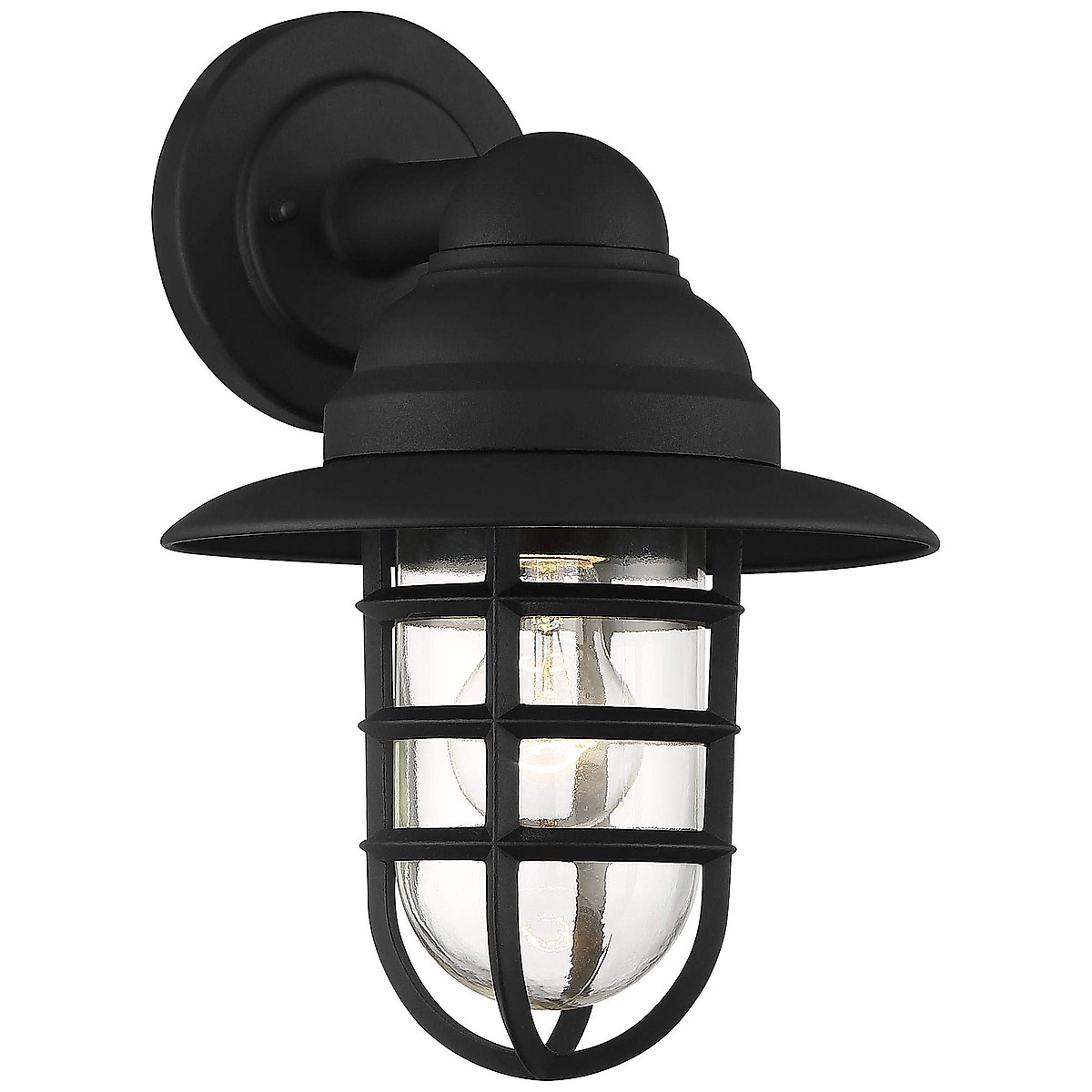 John Timberland Marlowe Rustic Industrial Farmhouse Outdoor Wall Light Fixture Black Hooded Cage 13" Clear Glass for Exterior Barn Deck House Porch Yard Patio Outside Garage Front Door Garden